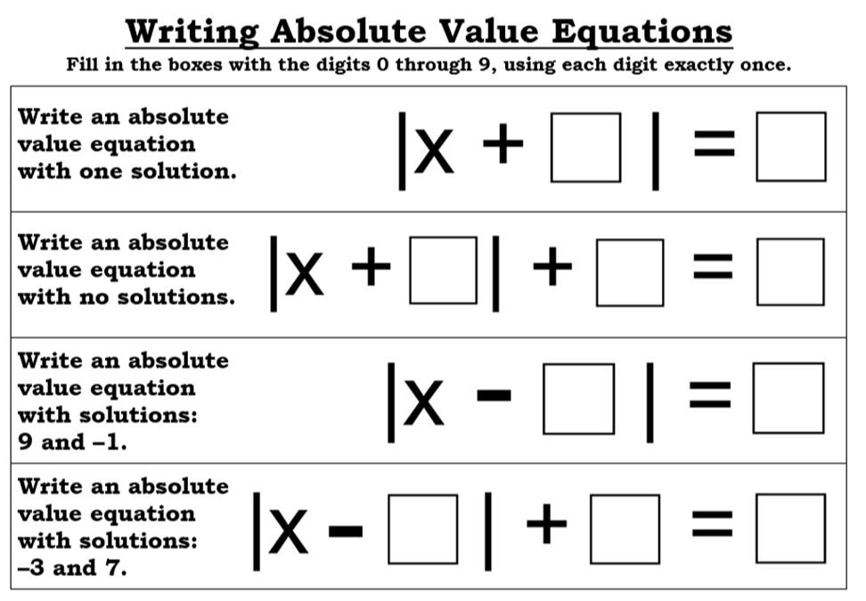 Absolute Value Equations Worksheet