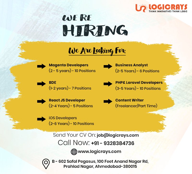 LogicRays Technologies Pvt. Ltd. on Twitter: "#Urgent #Hiring. #Magento_Developers (2 - 5 years ...