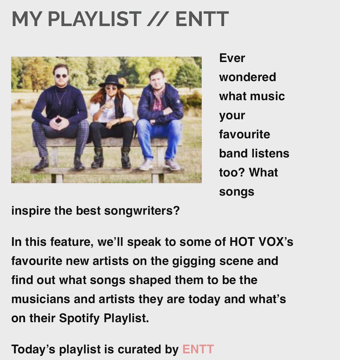 ENTT on Twitter: "My playlist with... ENTT! Our interview with Hot Vox on what song we wish we ...