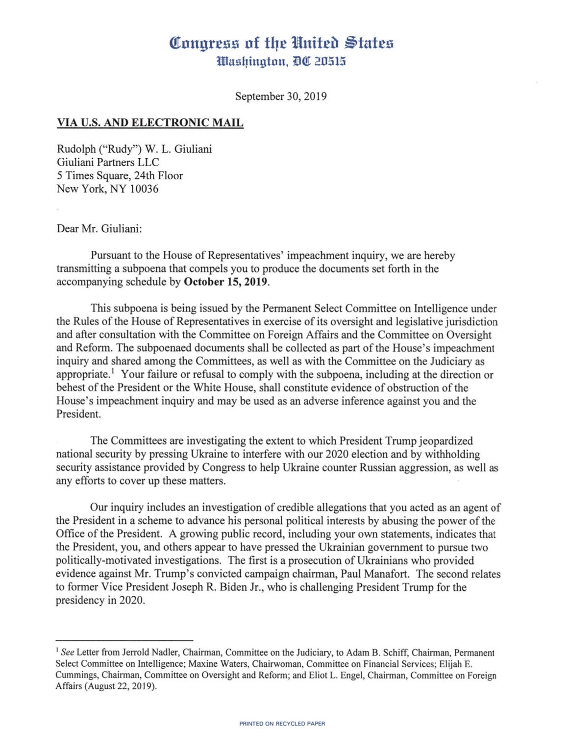 Guiliani subpoenaed as next step in Trump impeachment inquiry: READ THE ...