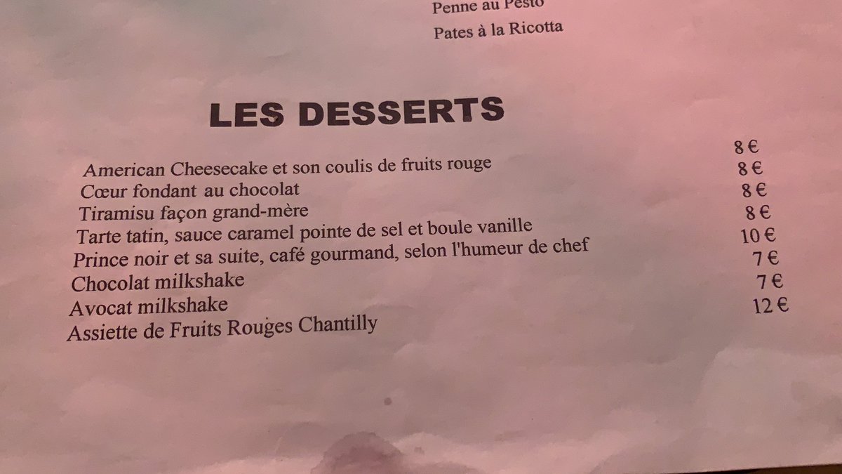 French Desserts Menu