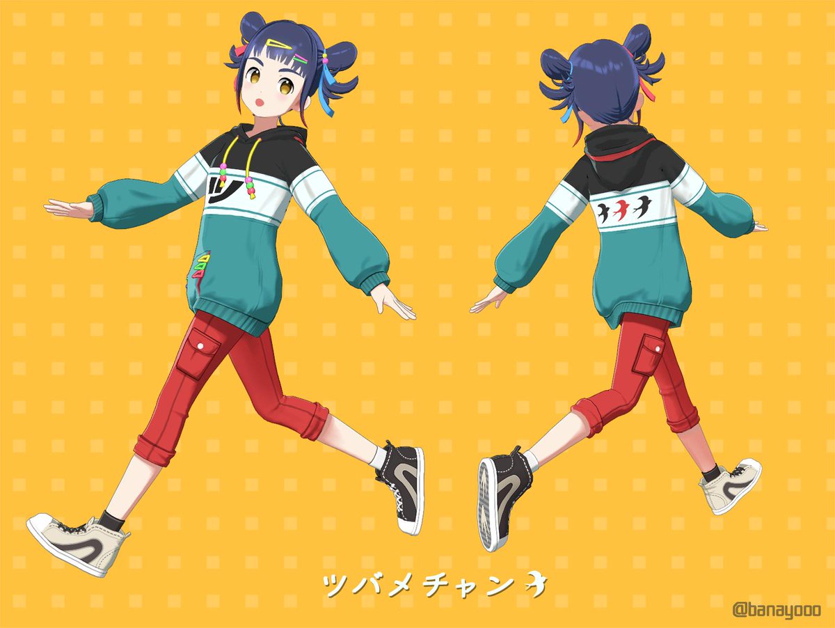 前島@UTS2.0本寄稿 on Twitter: "新しい創作モデルのツバメチャンです！今回も 19319で大体2万ポリゴンでした。服のキワのハイライトをMatcapで入れてみたんですが、微 ...