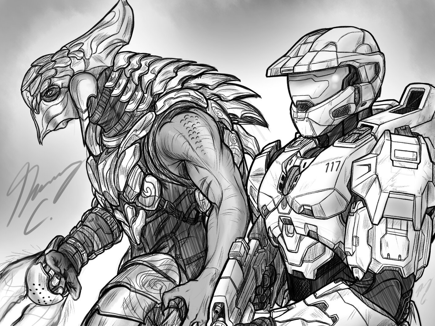 Arbiter And Master Chief Drawing