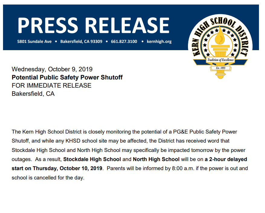 TWO-HOUR SCHOOL DELAY: Stockdale High School and North High School may ...