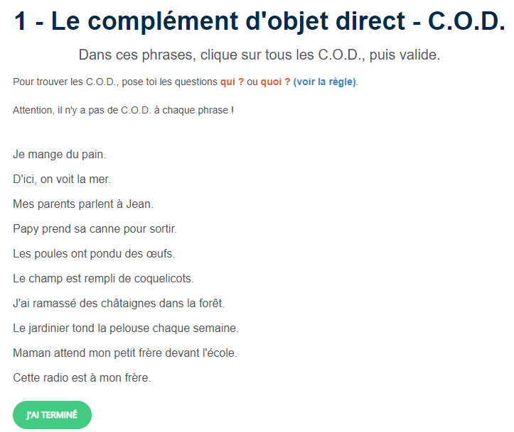 Ortholud.com on Twitter: "Exercice de français : Le complément d'objet ...