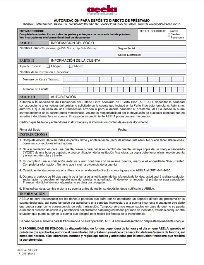 Formulario De Deposito Directo