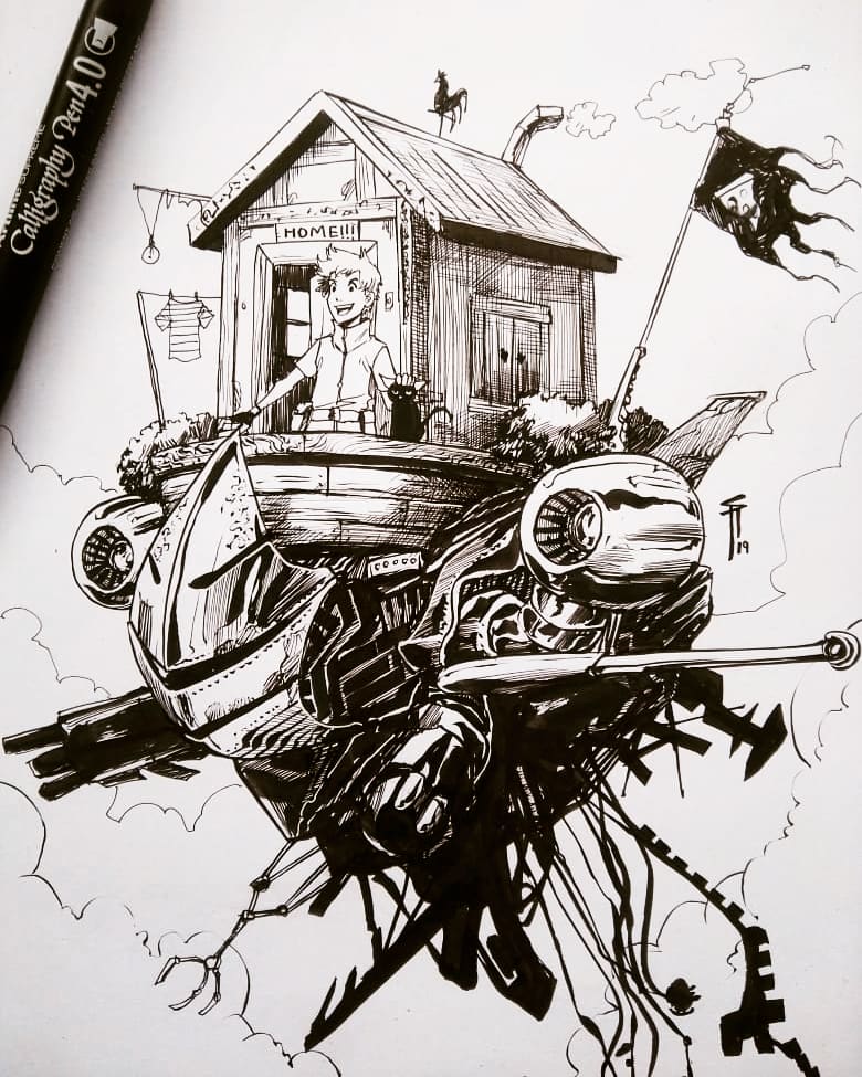 Up Flying House Drawing