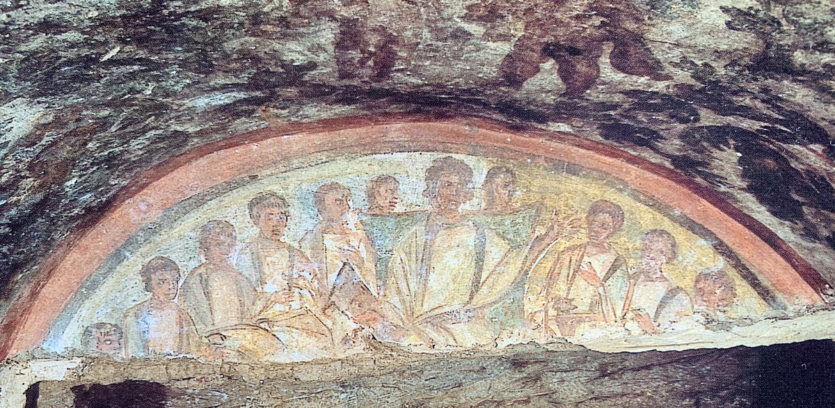 Christ with the Apostles - 4th century wall painting from the Catacombs ...