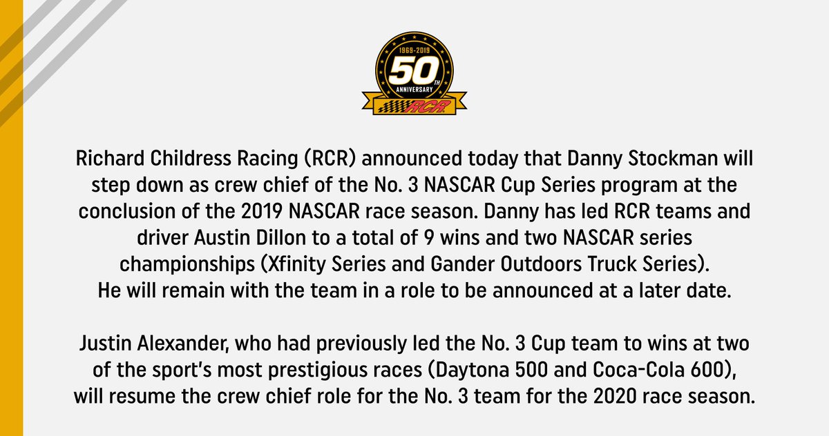 Danny Stockman stepping down as #3 crew chief : r/NASCAR