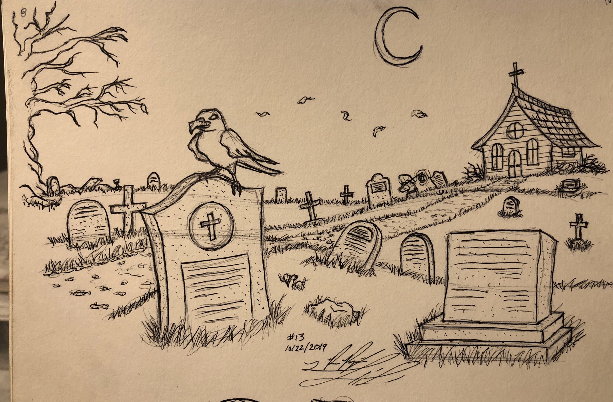 Graveyard Scene Drawing