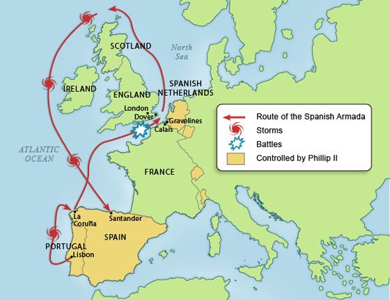 Spanish Armada Map Spanish Armada #1 By Science Photo Library