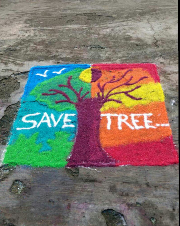Rangoli Designs With Theme Of Save Earth