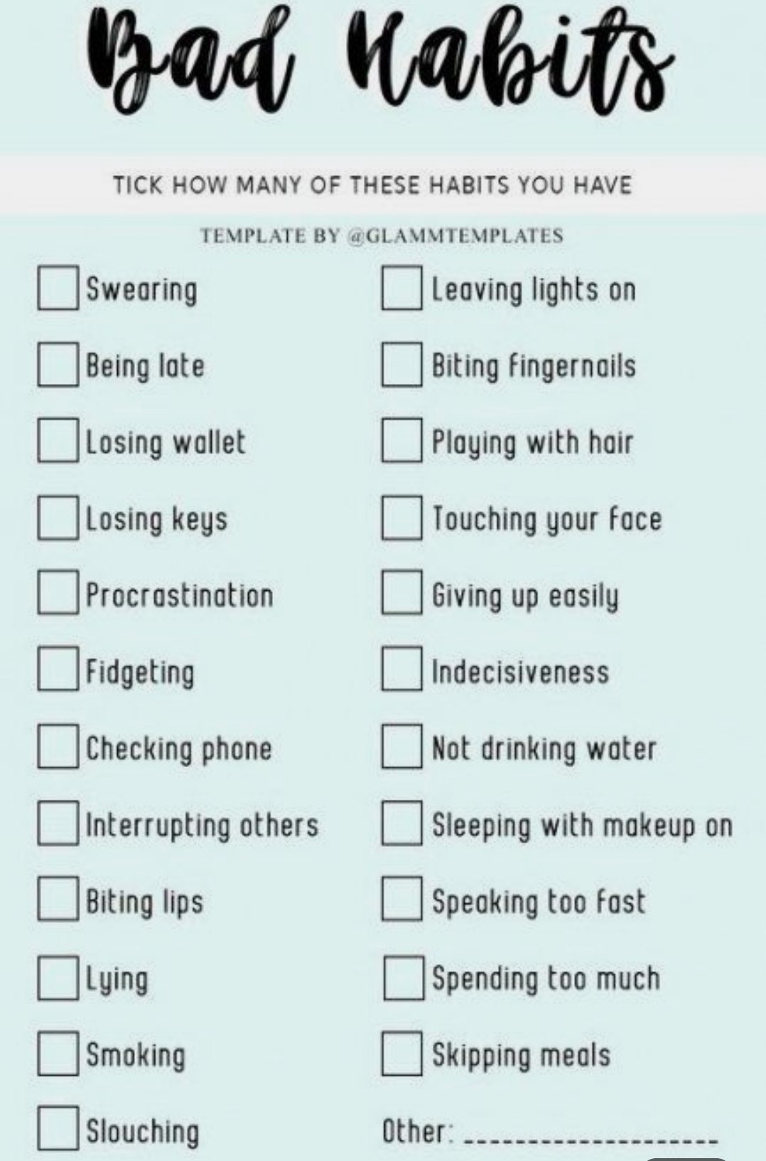 Bad Habits List