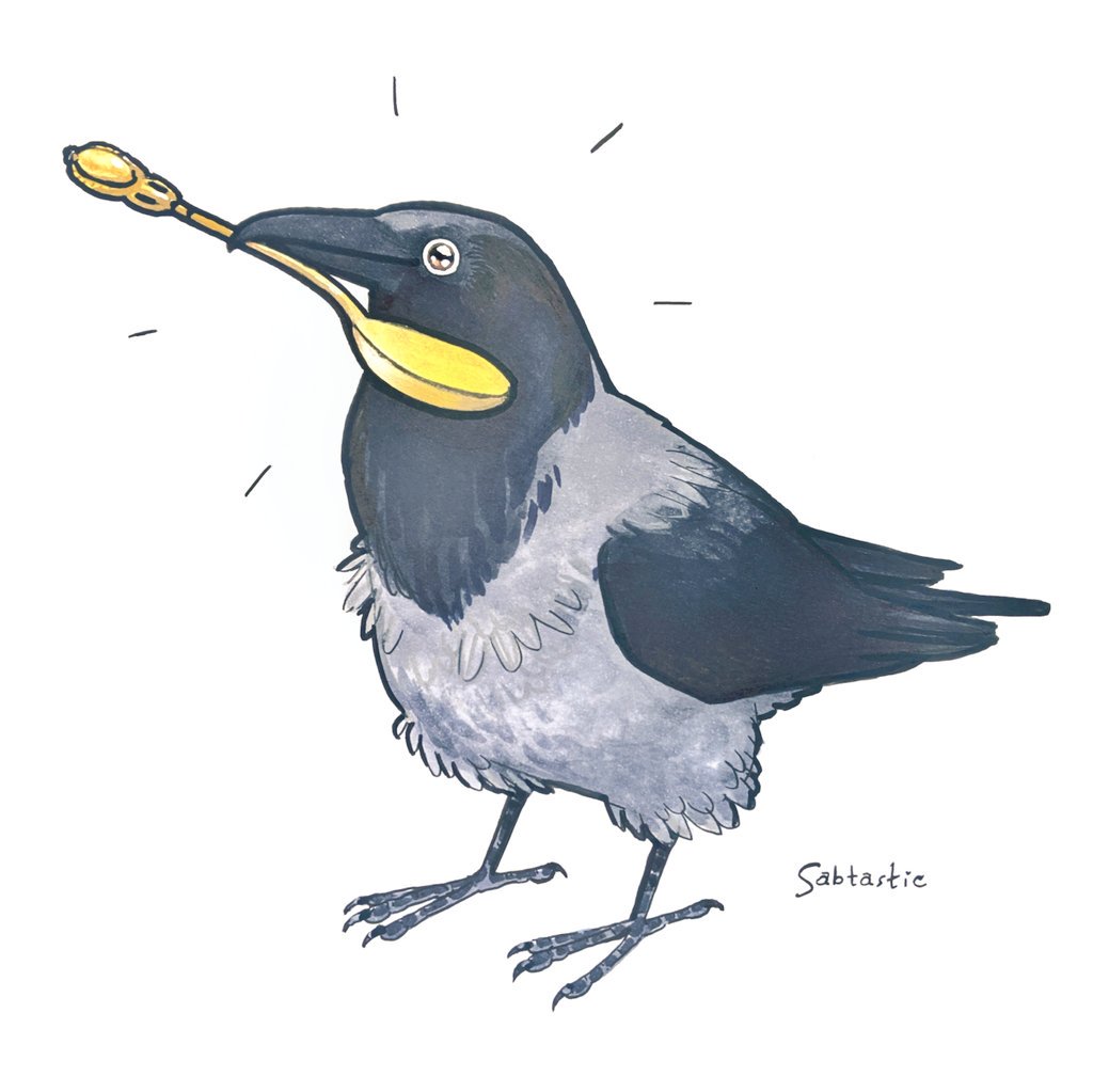 「There is a golden spoon-stealing crow in」|Sabtastic 🎨🐥のイラスト