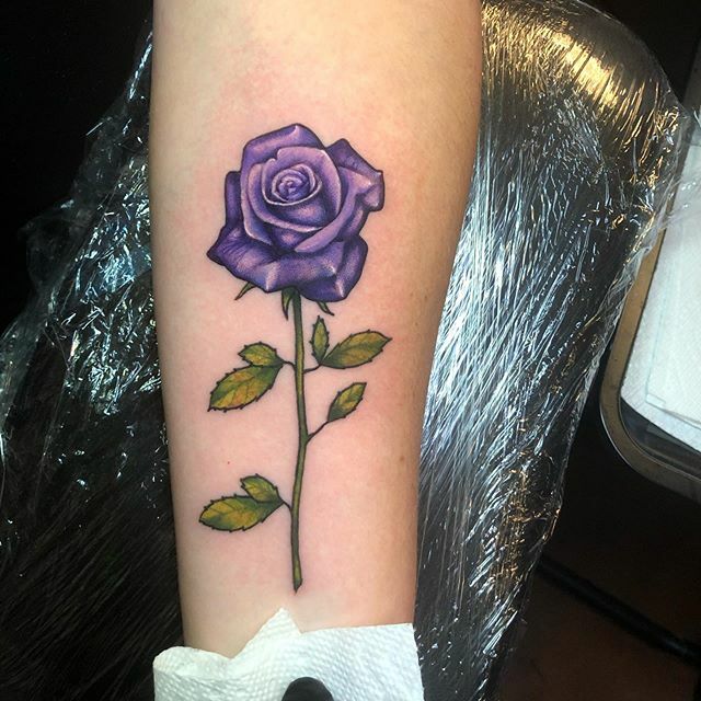 Realistic Purple Rose Tattoo