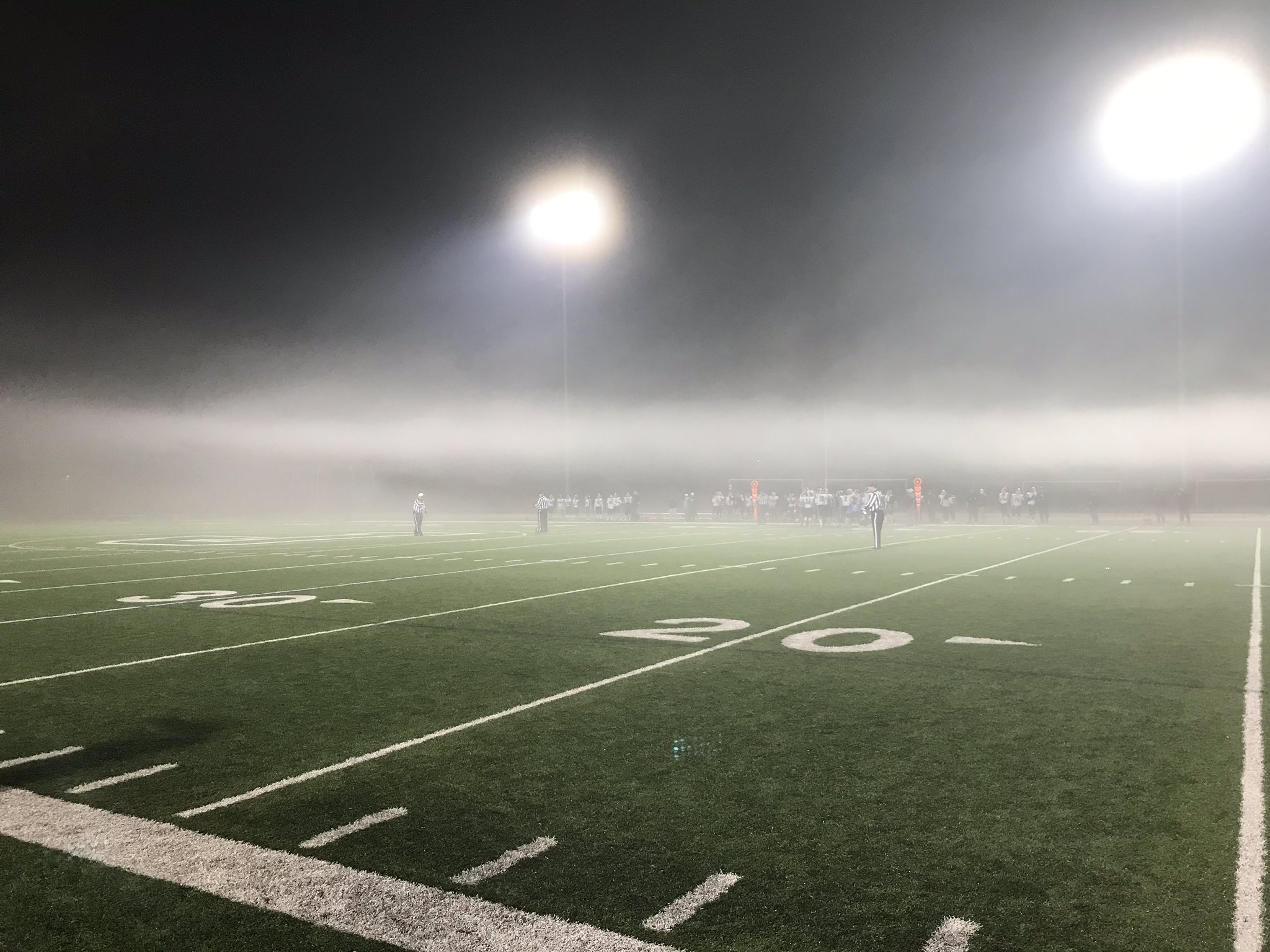 Foggy Football Field At Night