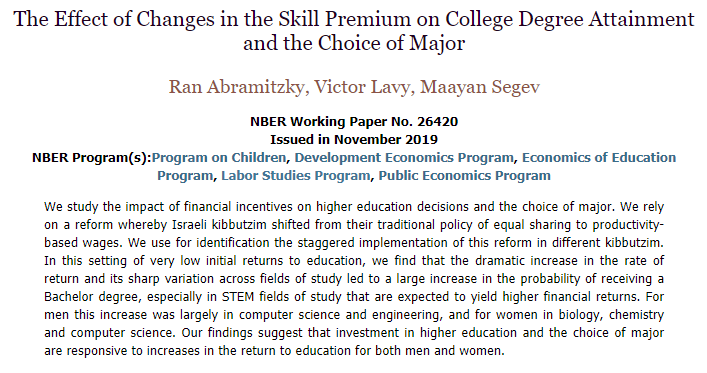A sharp increase in Israel in the return to schooling led to an ...