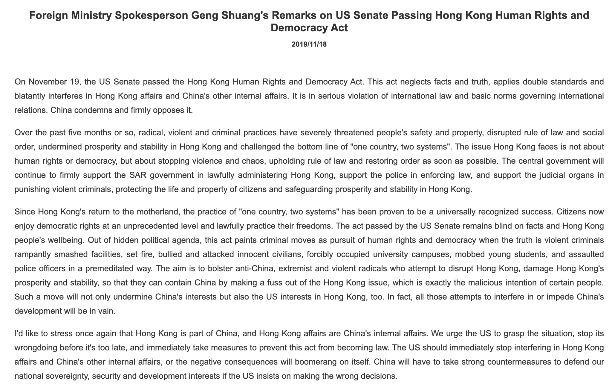 Chinese Embassy in US on Twitter: "Chinese Spokesperson: The "Hong Kong ...