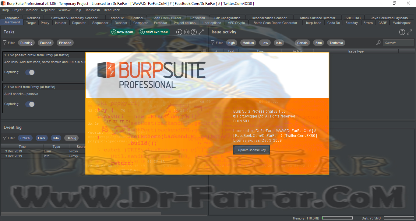 Dr.FarFar on Twitter: "Burp Suite Professional Edition v2.1.06 x64 Full Activated + All Addons ...