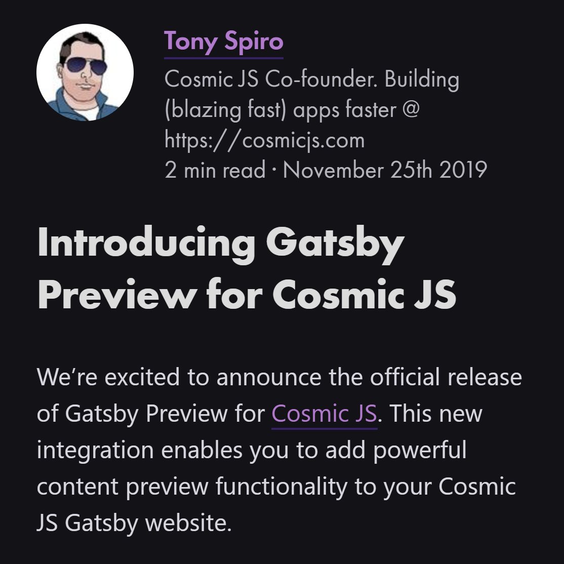 Gatsby On Twitter 🎉 New Cosmic Js Integration With Gatsby Cloud Give Your Writers A Live
