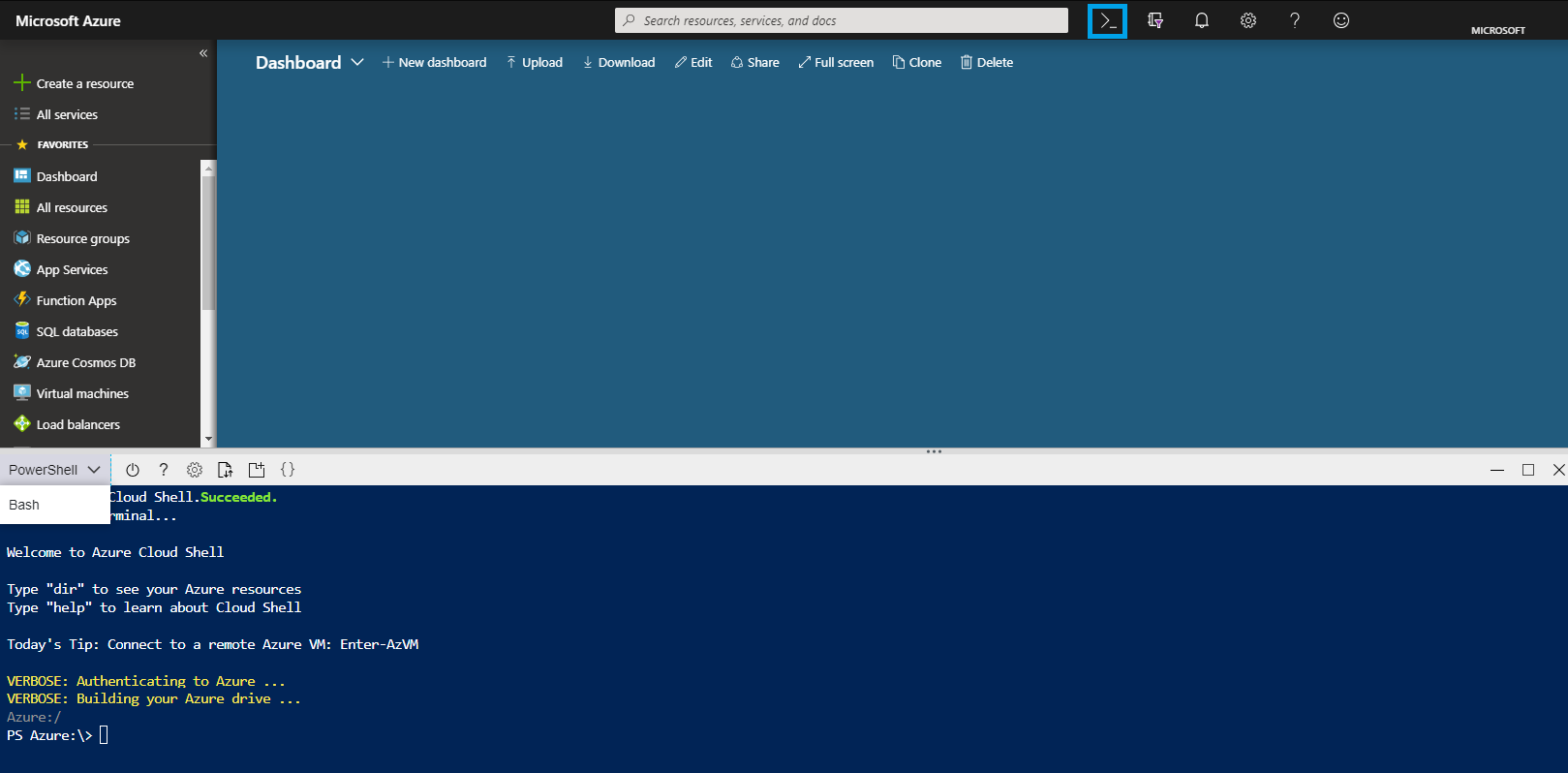Azure Support on Twitter: "Whether you prefer #Bash or #PowerShell, use the Azure Cloud Shell in ...