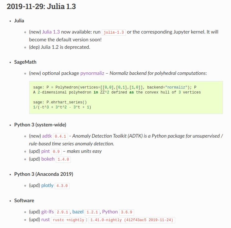 CoCalc on Twitter: "Software Update 2019-11-29 Say println("Hello 1.3") to @JuliaLanguage 1.3 🥁 ...