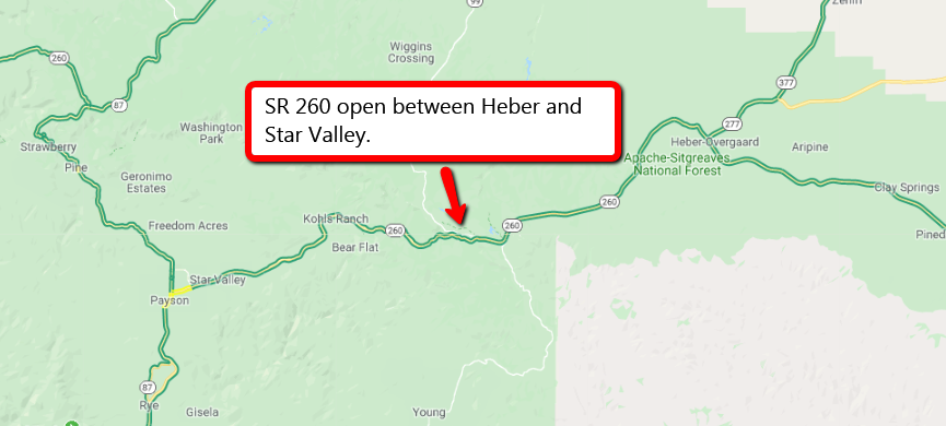 UPDATE: State Route 260 is now open between between Heber and Star ...