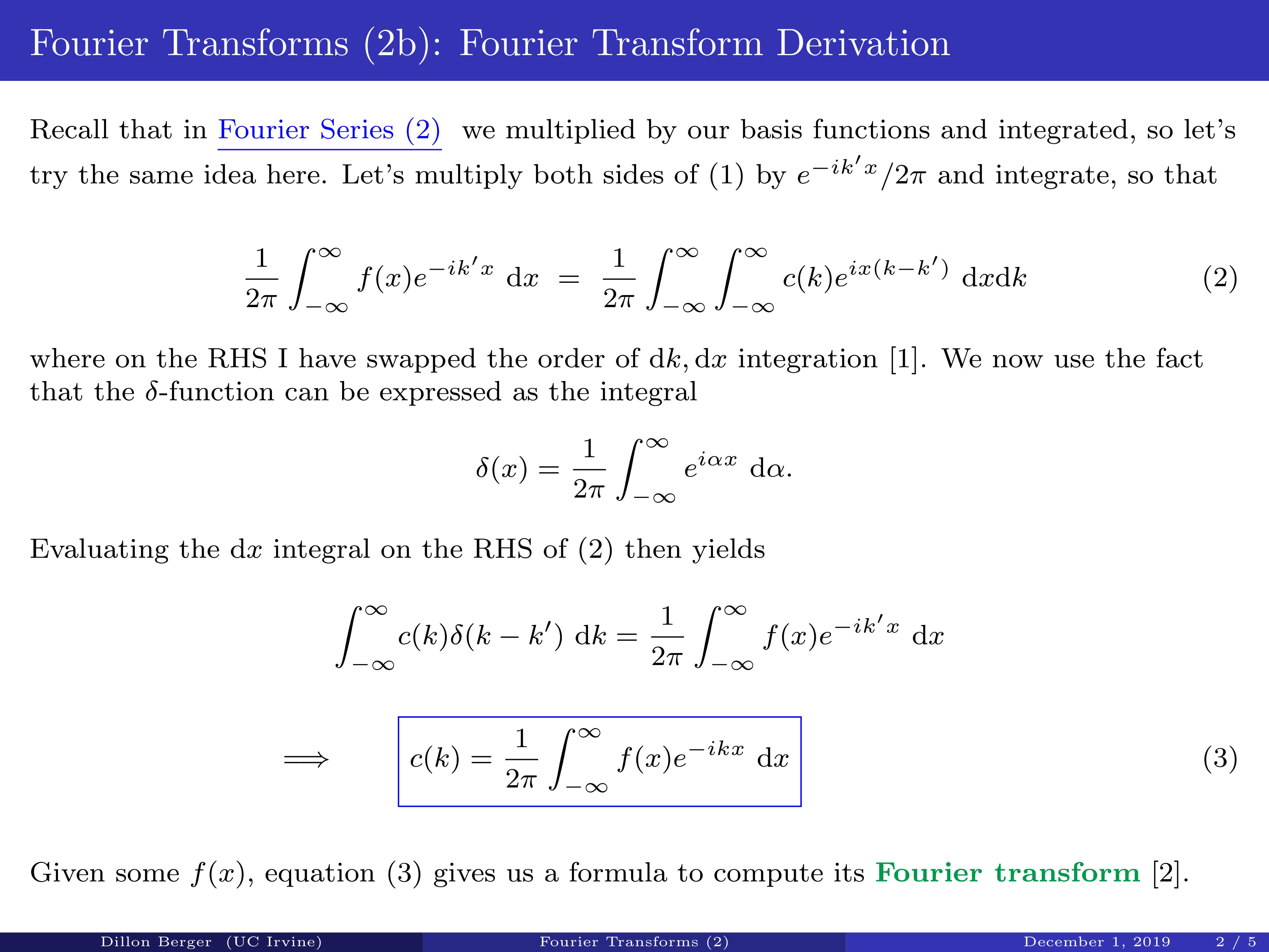 Berger | Dillon 〉 on Twitter: "New post! •Fourier Transforms (2) •How to find a Fourier ...