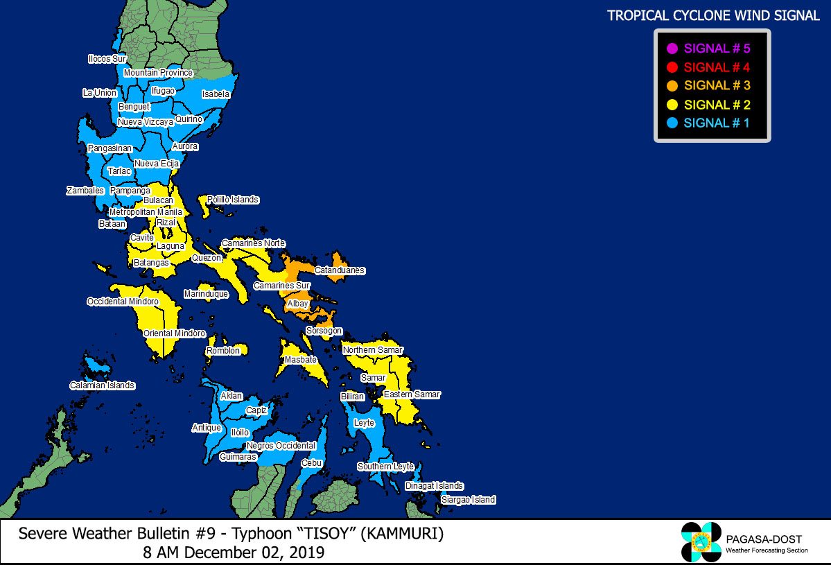 Typhoon TisoyPH Tropical Cyclone Wind Signal as of 8 am December 2 ...