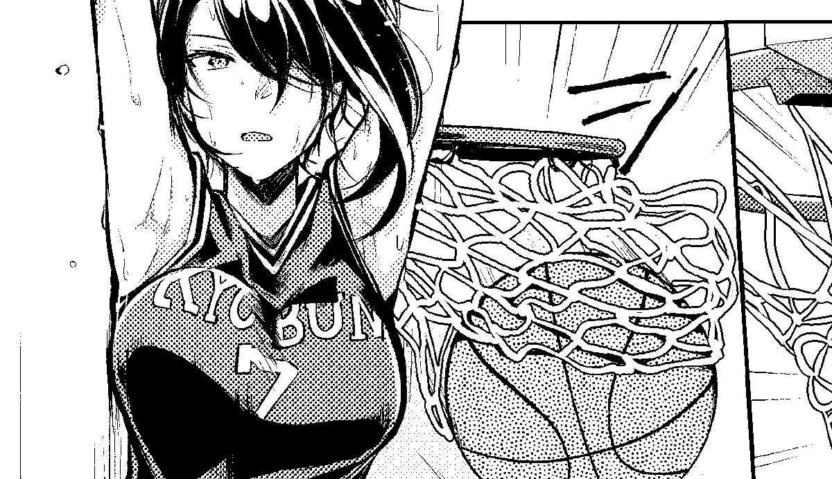 「pixivFANBOXでC97新刊②百合漫画の進捗晒し(随時更新する)を公開しました! バスケみ強い1p目あげました」ゆあま🫧きみつづの漫画