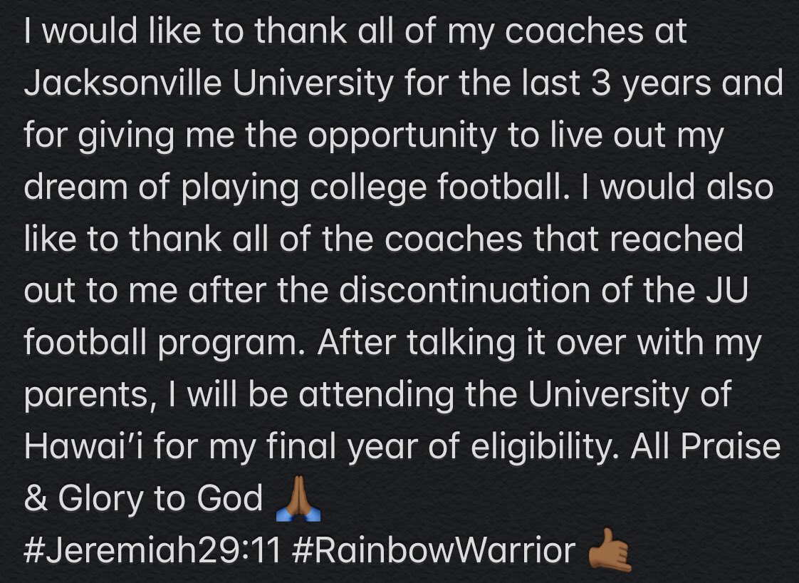 Jacksonville QB Calvin Turner Jr. to transfer to Hawaii : r/CFB