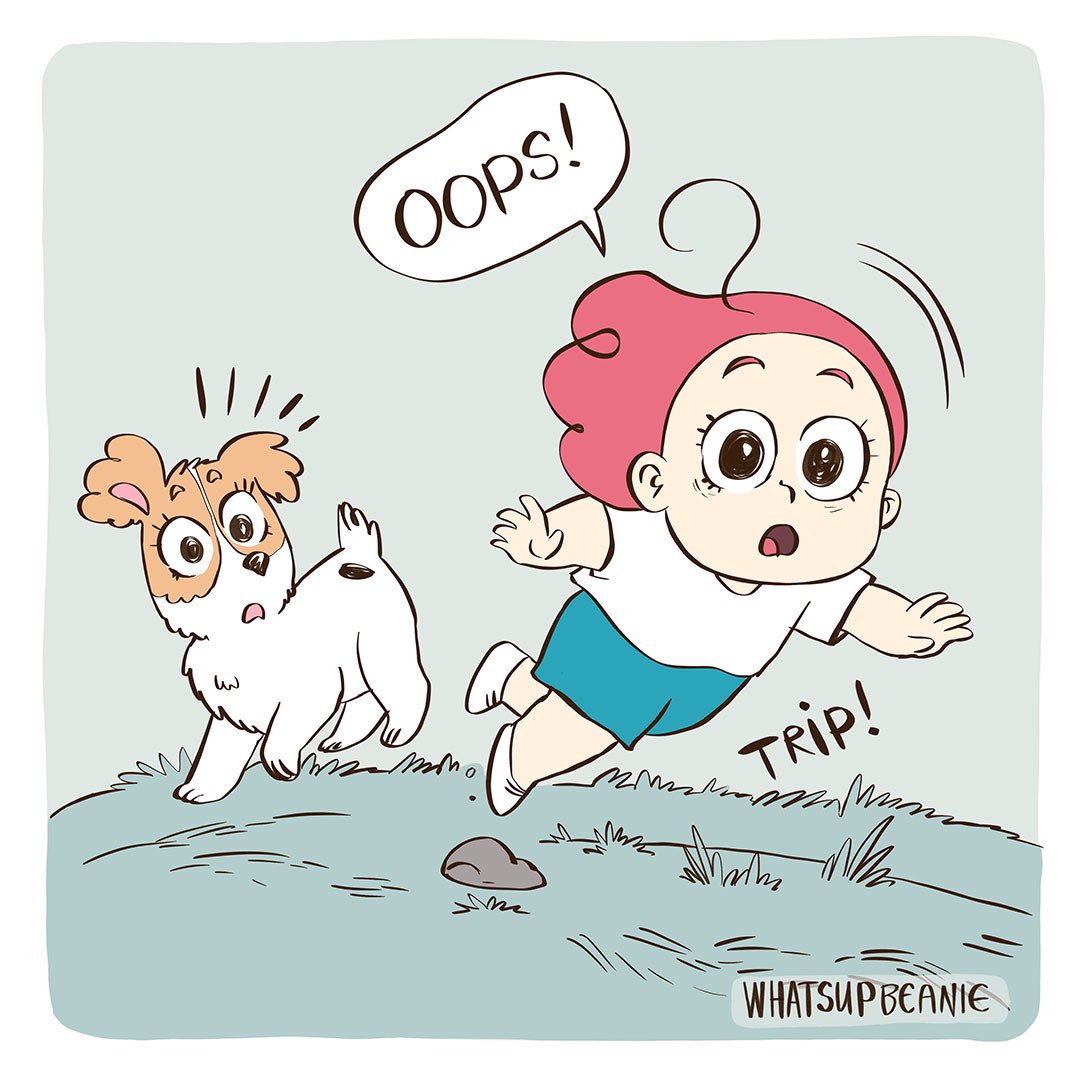 1/2) Kids bounce back from falling over」|Beanie 🐶の漫画