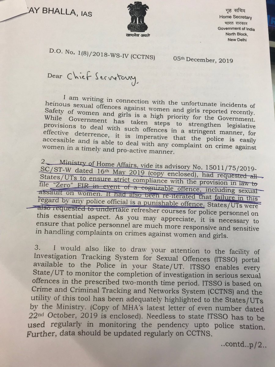 Home ministry letter today reminds all states Zero FIR *must* be ...