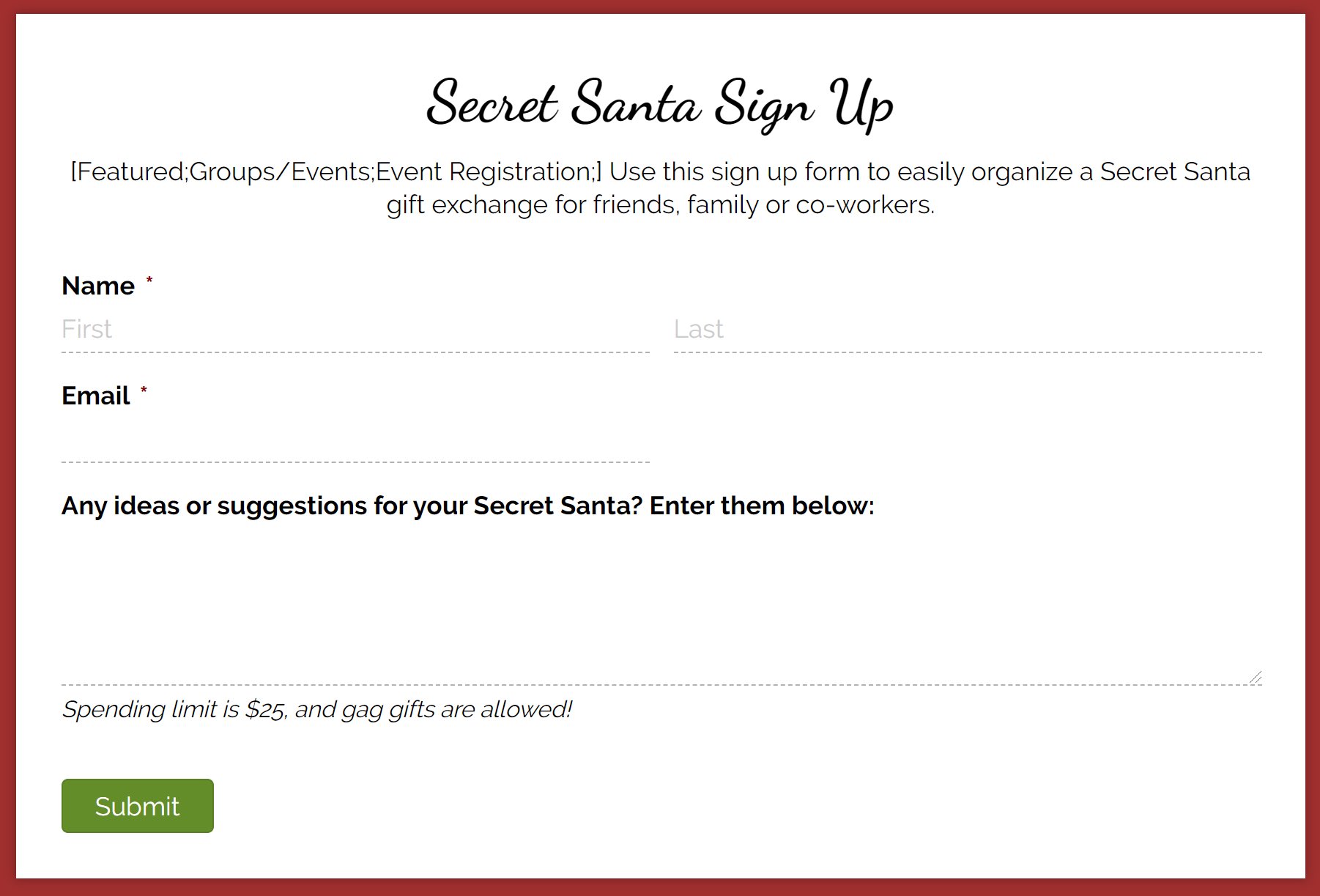 Secret Santa Gift Exchange Form