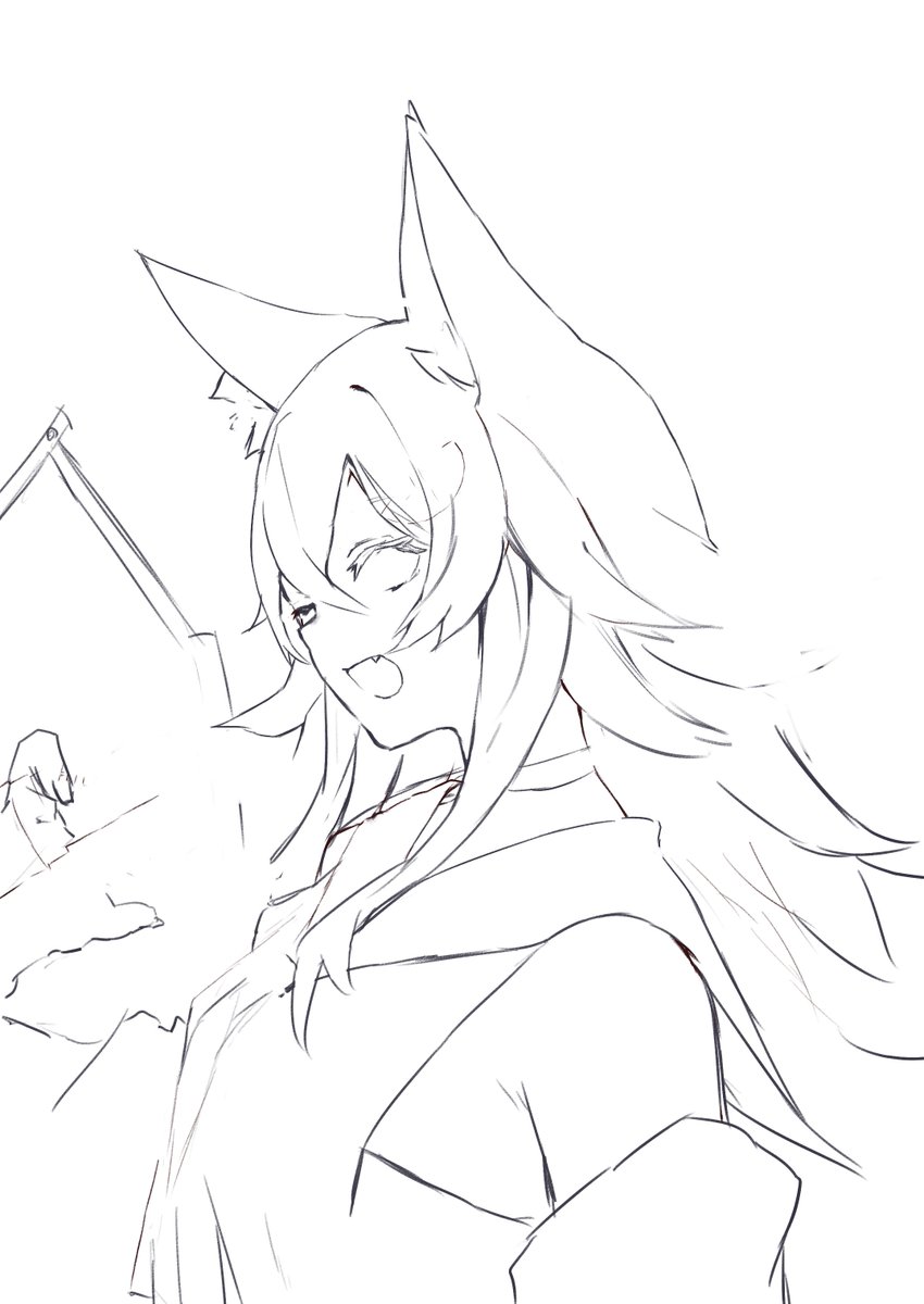 「質問箱から線画が見たいということで ミオちゃんとかオイゲンとかくそ線画w 」やきほこ@C104一日目日東K7aの漫画