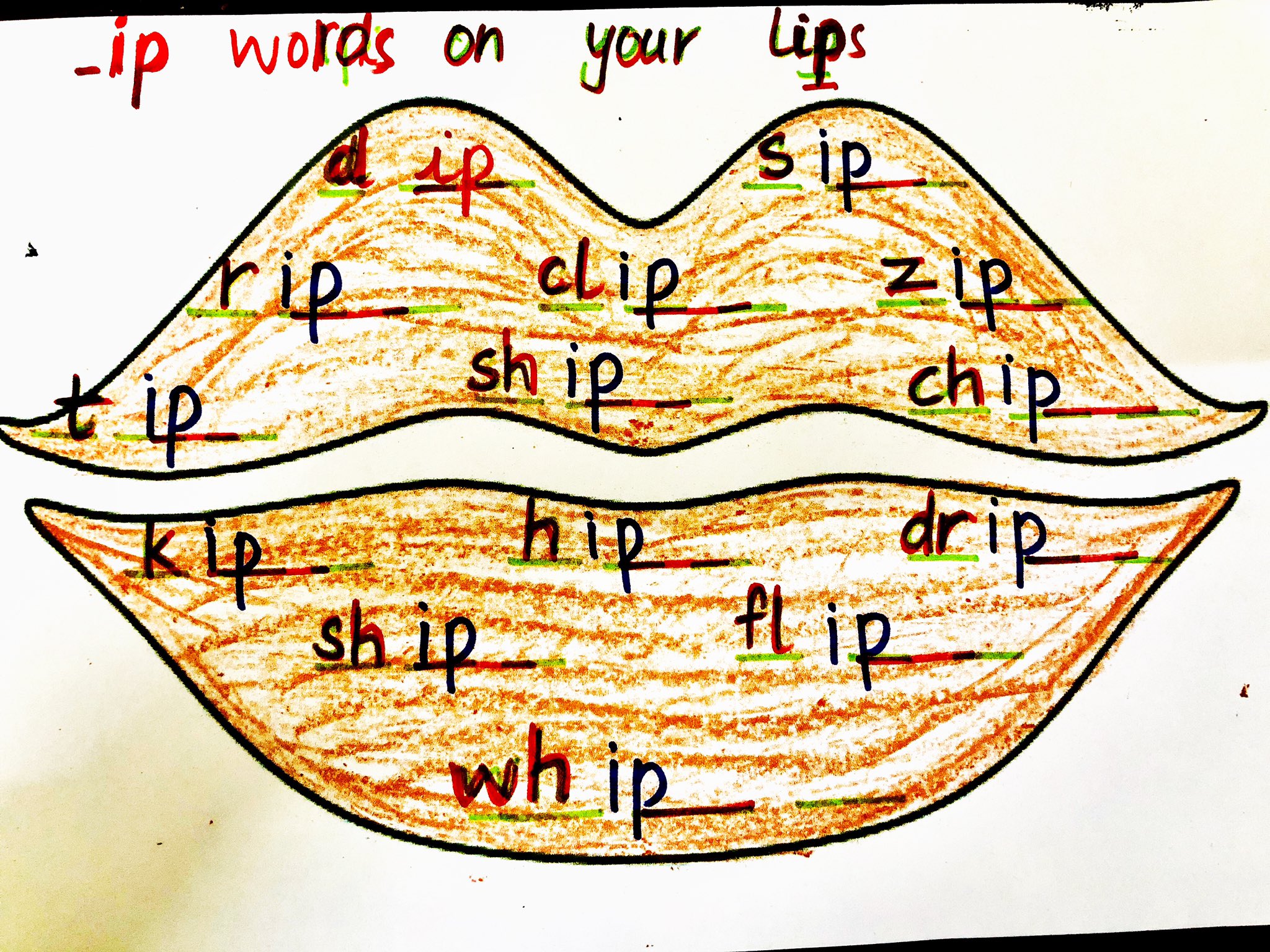 EnglishSafari on Twitter: "Put the ‘ip’ words on the Lip. Worksheet for ...