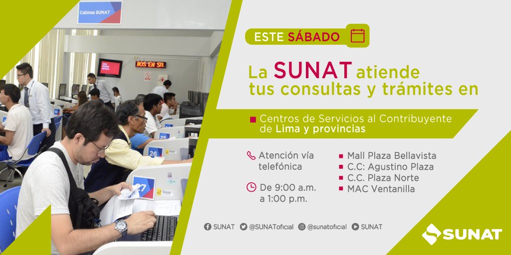 Sunat On Twitter 📢 ¡hoy Sábado La Sunat Te Atiende En 4 Sedes Y De