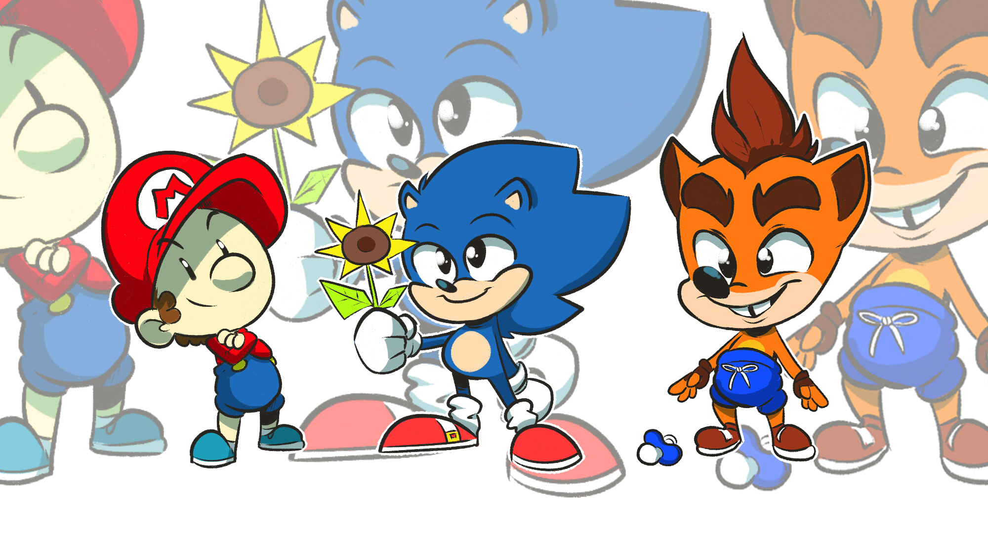 Baby Sonic And Baby Mario