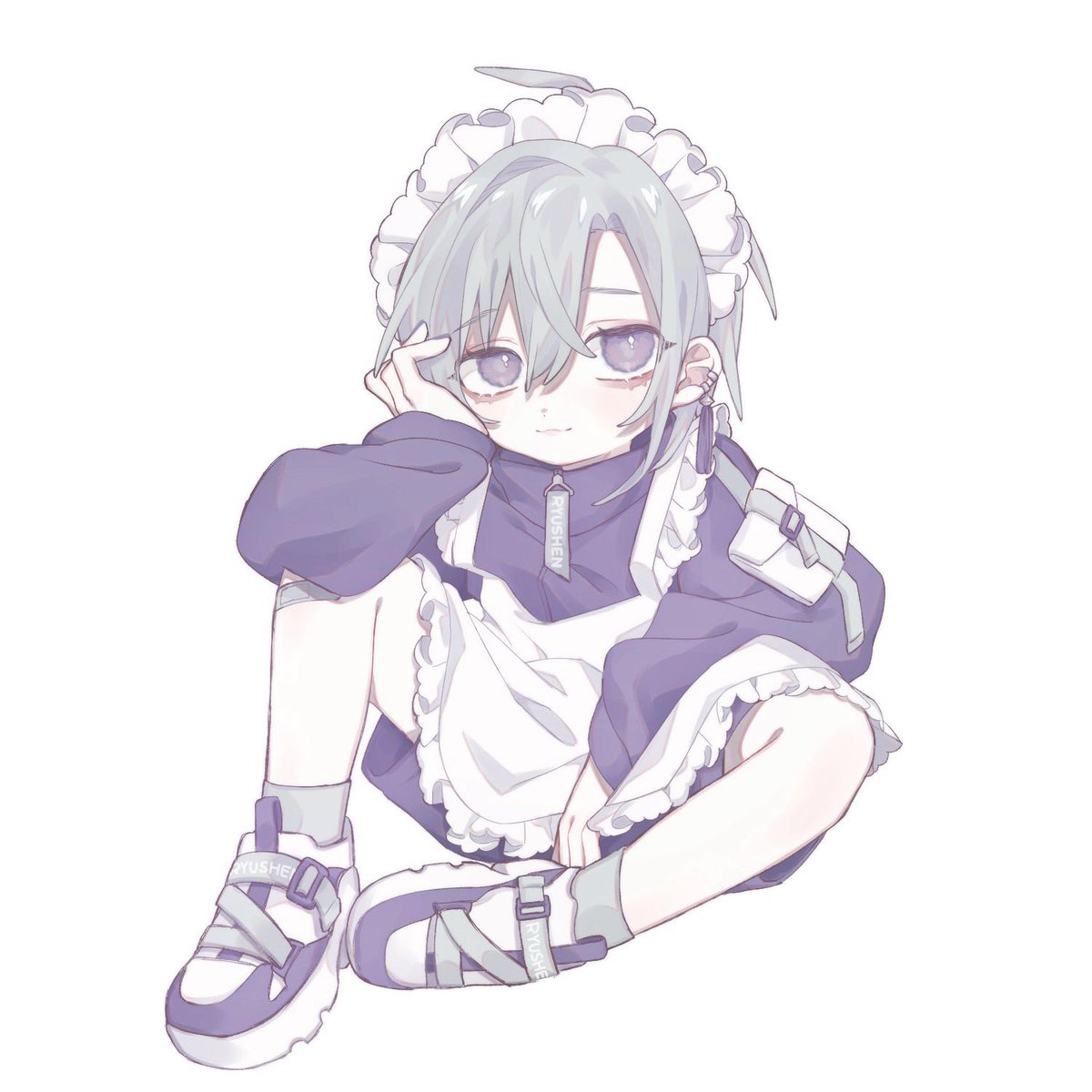maid headdress maid solo purple eyes apron grey hair maid apron ...