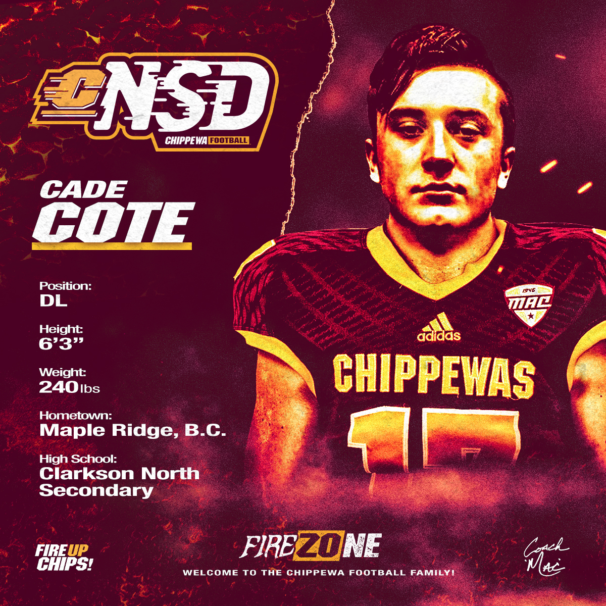 2020 3* OLB Cade Cote signs with Central Michigan : r/CFB