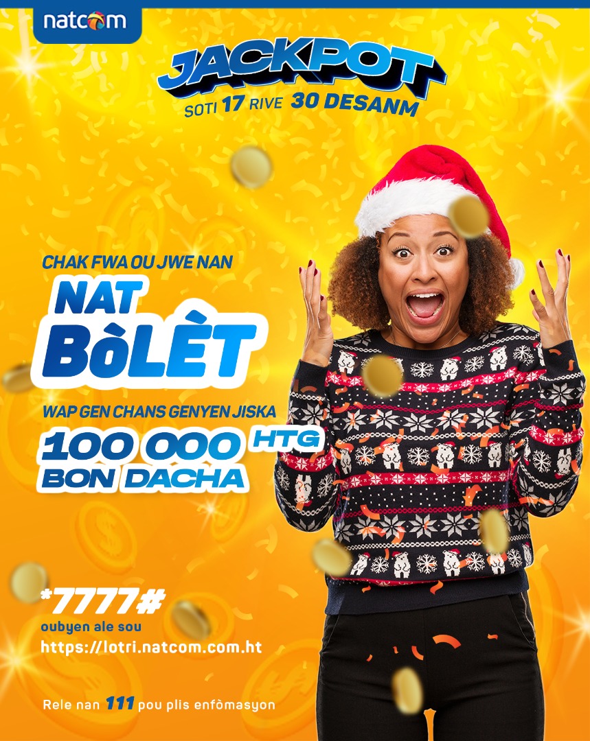 Natcom Haïti on Twitter: "Chak fwa ou jwe Nat-Bòlèt pou pi piti 50 goud wap jwen 2 kòd chans kap ...