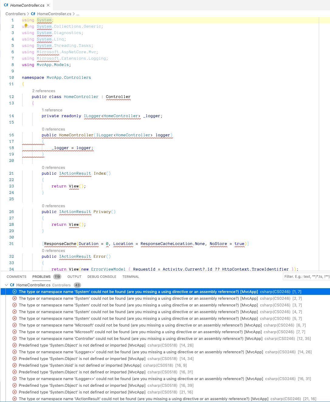 john smith on Twitter: "who can fix this #dotnetcore #aspnetcore #vscode #intellisense issue on ...