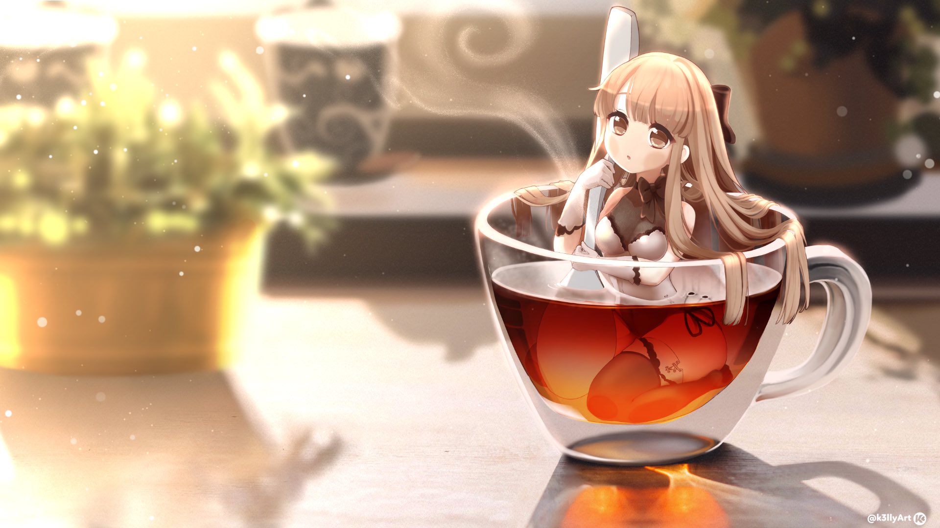 Girls Drink Tea Wallpaper