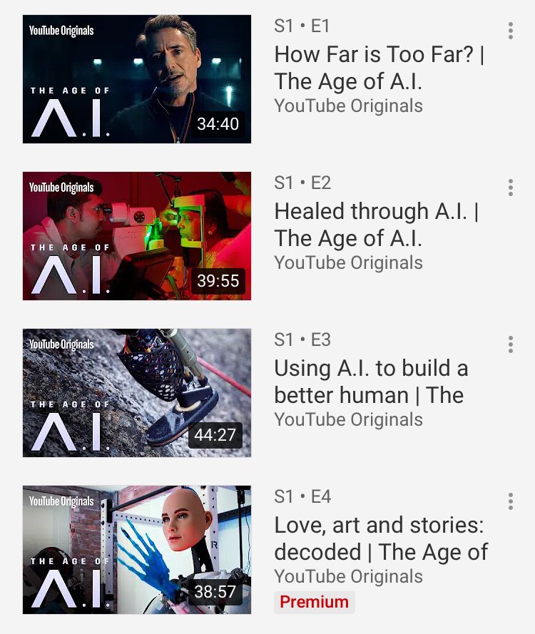 倪爽 on Twitter: "Youtube 推出了 8 集原创纪录片“The Age of AI / 人工智能时代”，请来钢铁侠小罗伯特· ...