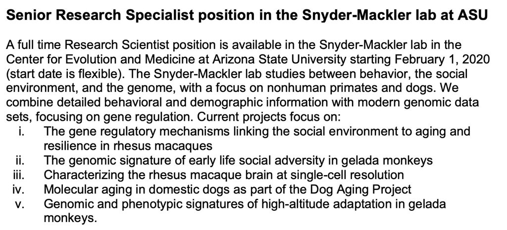 Noah Snyder-Mackler on Twitter: "I’m hiring a lab manager/staff scientist to help generate ...