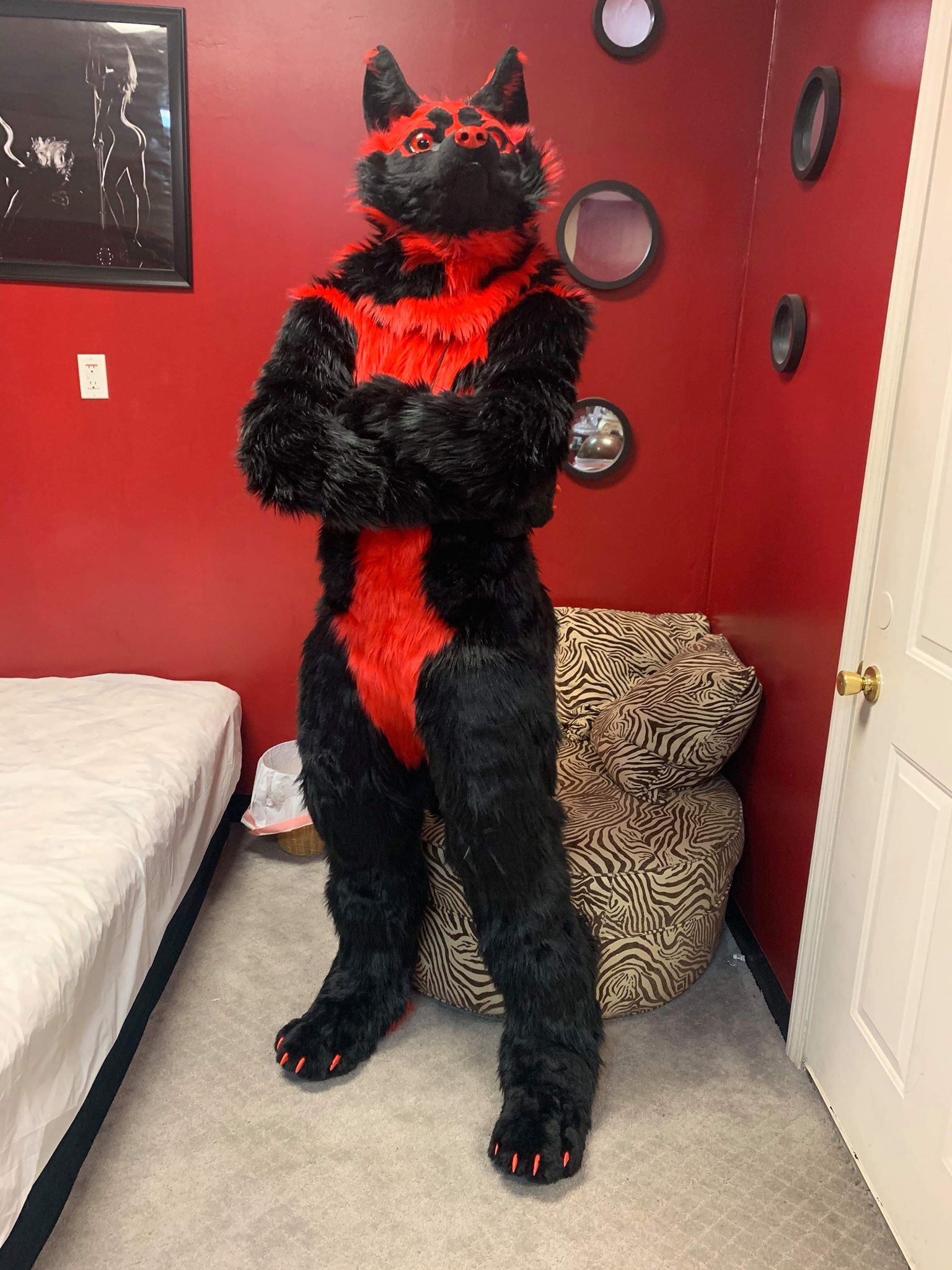 Black And Red Wolf Fursuit