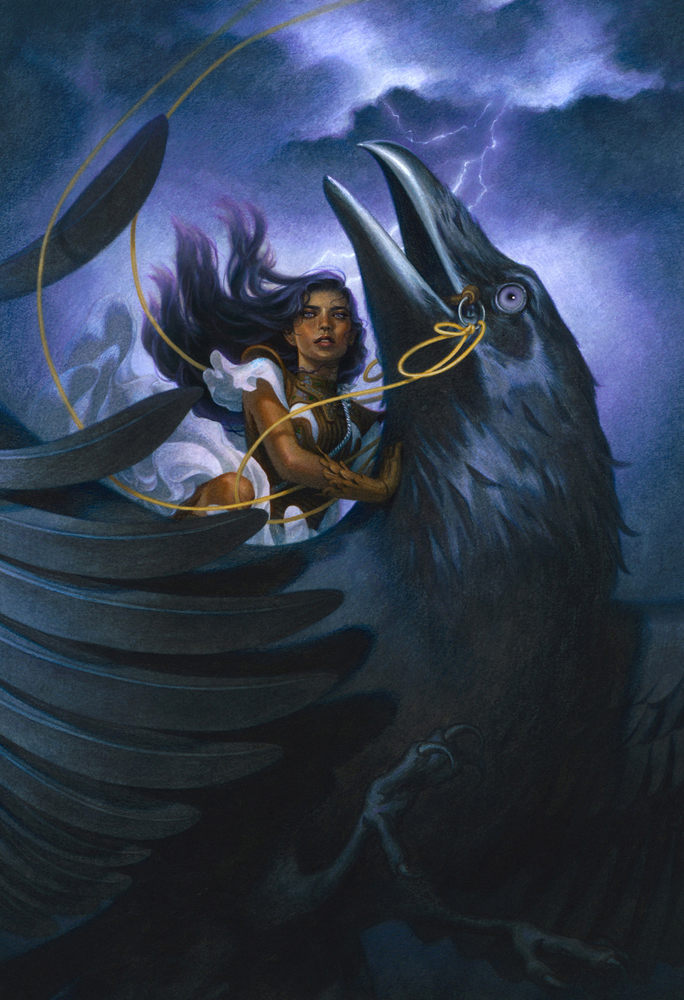 Lightning cracks the sky as the Crow Rider descends from the dark ...