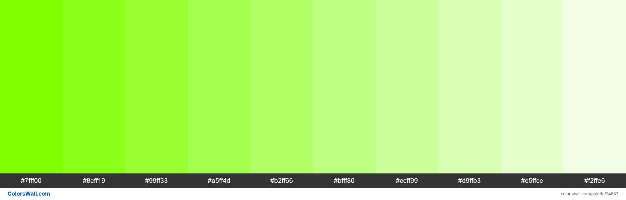 colorswall on Twitter: "Tints of Chartreuse #7FFF00 hex color #7fff00, #8cff19, #99ff33, #a5ff4d ...