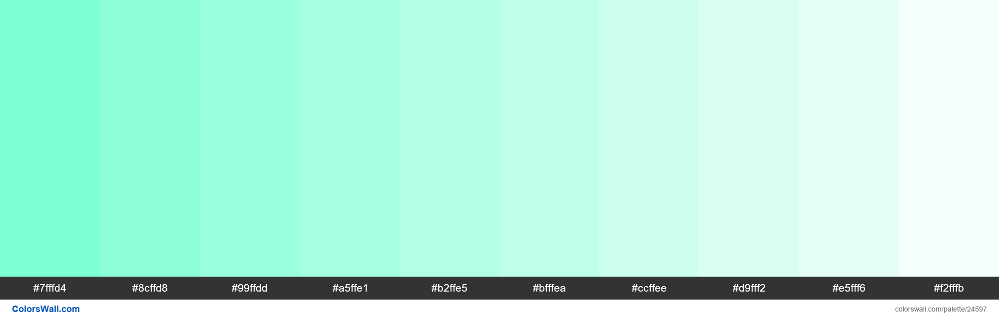 colorswall on Twitter: "Tints of Aquamarine #7FFFD4 hex color #7fffd4, #8cffd8, #99ffdd, #a5ffe1 ...