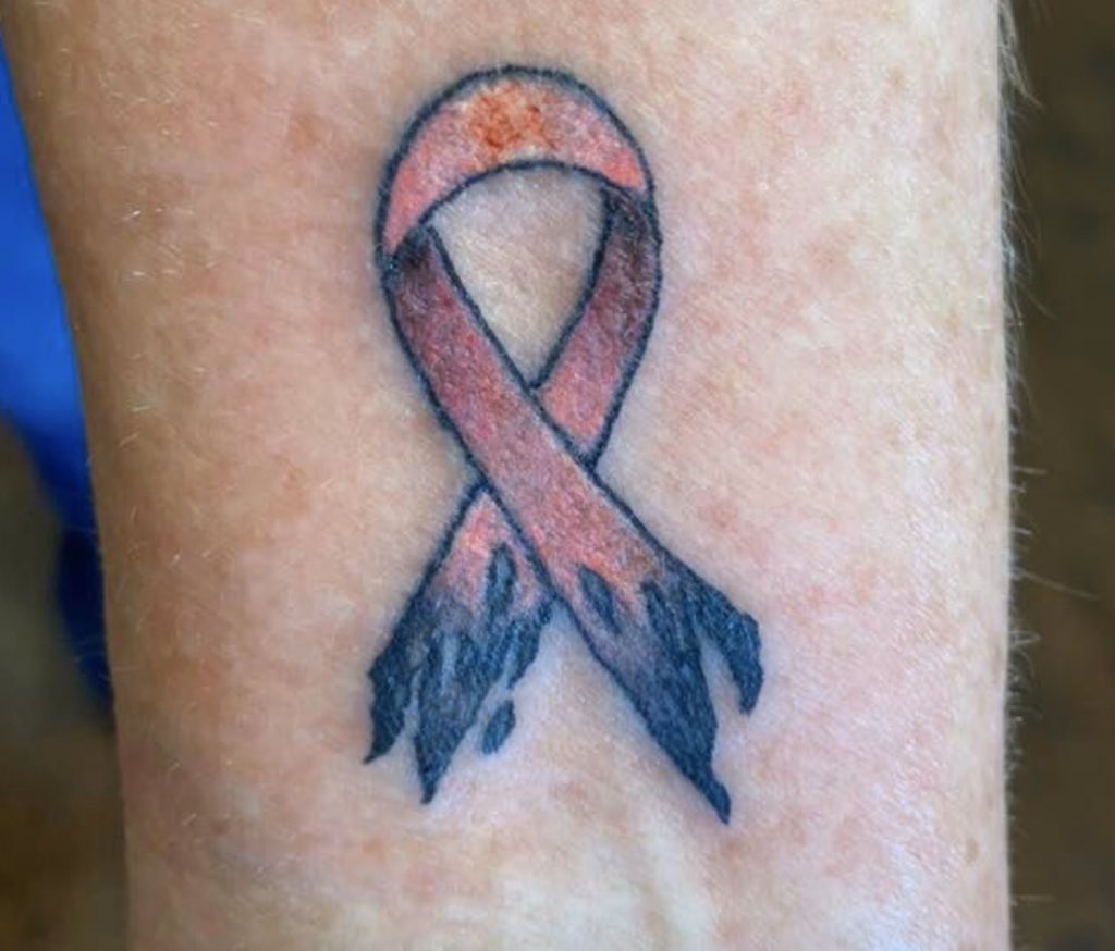 Tattered Cancer Ribbon Tattoos